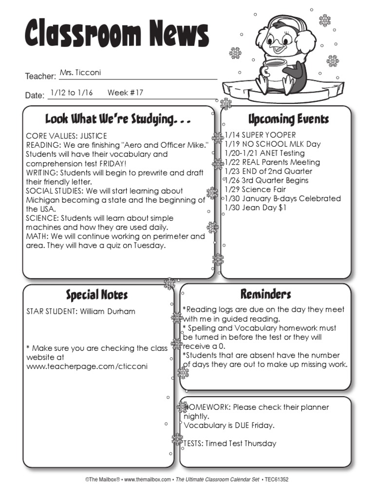 Classroom News: Look What We're Studying. - . Upcoming Events | PDF