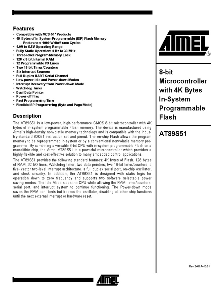 8-Bit Microcontroller With 4K Bytes In-System Programmable Flash ...