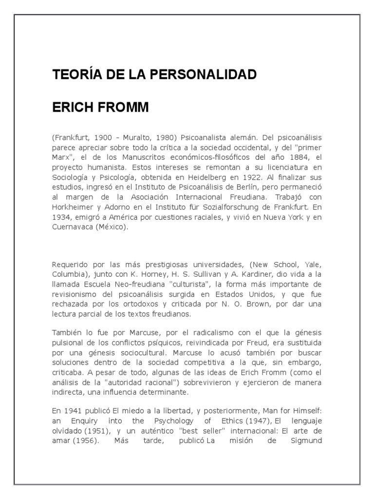 Teoria de La Personalidad de Erich Fromm | Amor | Sigmund Freud