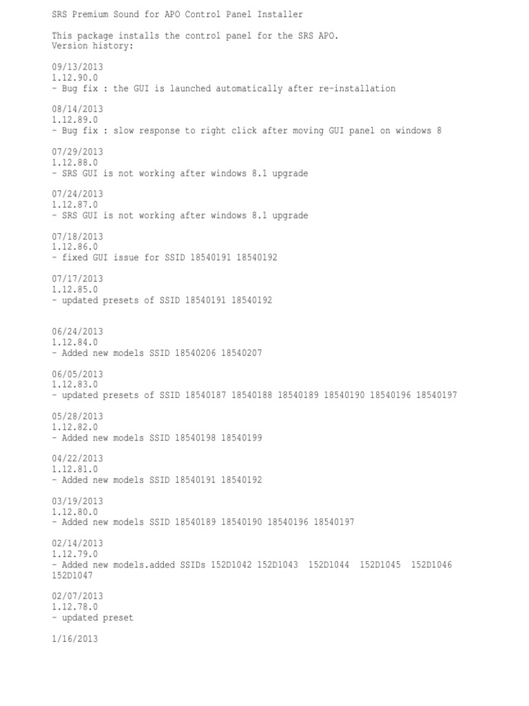 SRS APO Panel Readme | PDF | Windows Registry | Installation (Computer Programs)