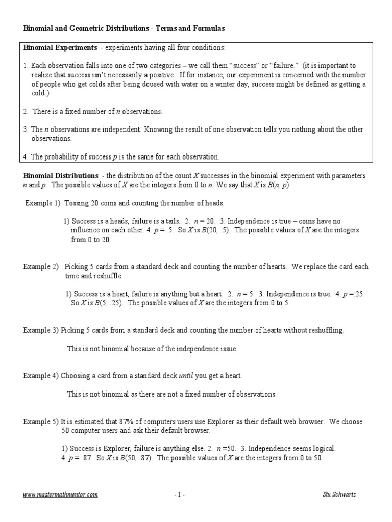 Binomial Geometric Practice | Probability Distribution | Mean