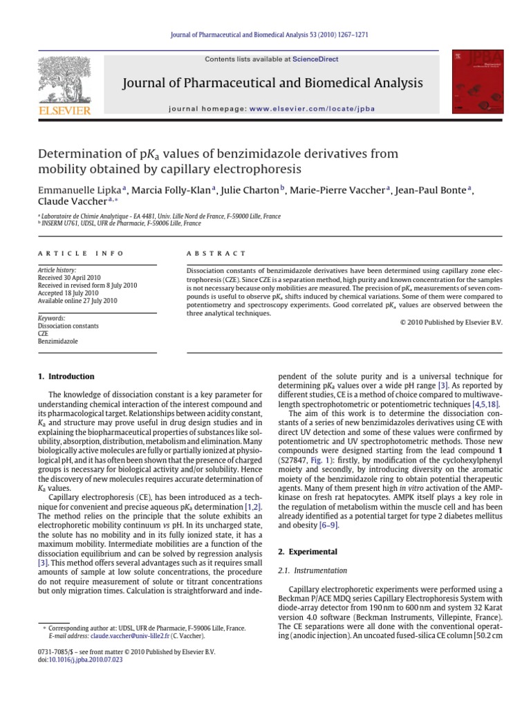 Determination of PKa Values of Benzimidazole Derivatives From Mobility ...
