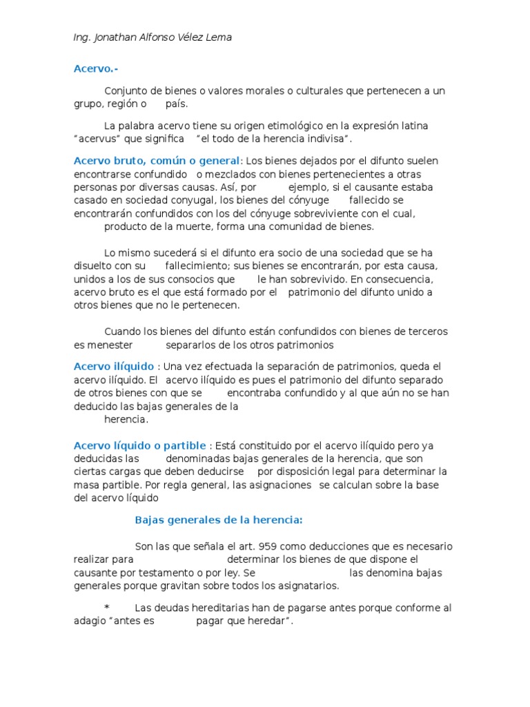 Tipos y significado del acervo hereditario | PDF | Bienes (Ley) | Herencia