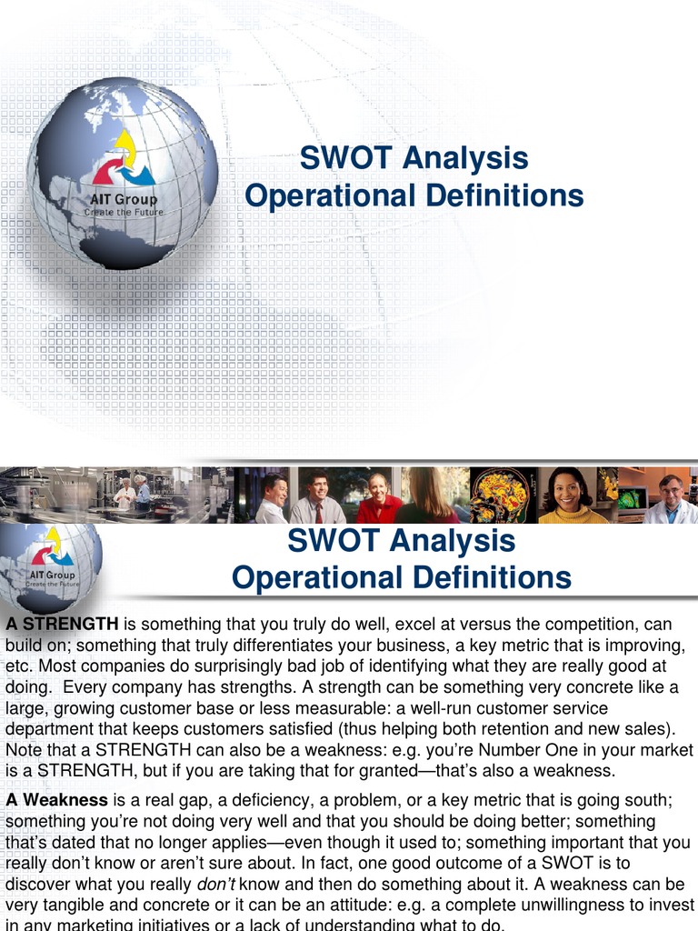 SWOT Analysis Operational Definitions | PDF | Swot Analysis | Business