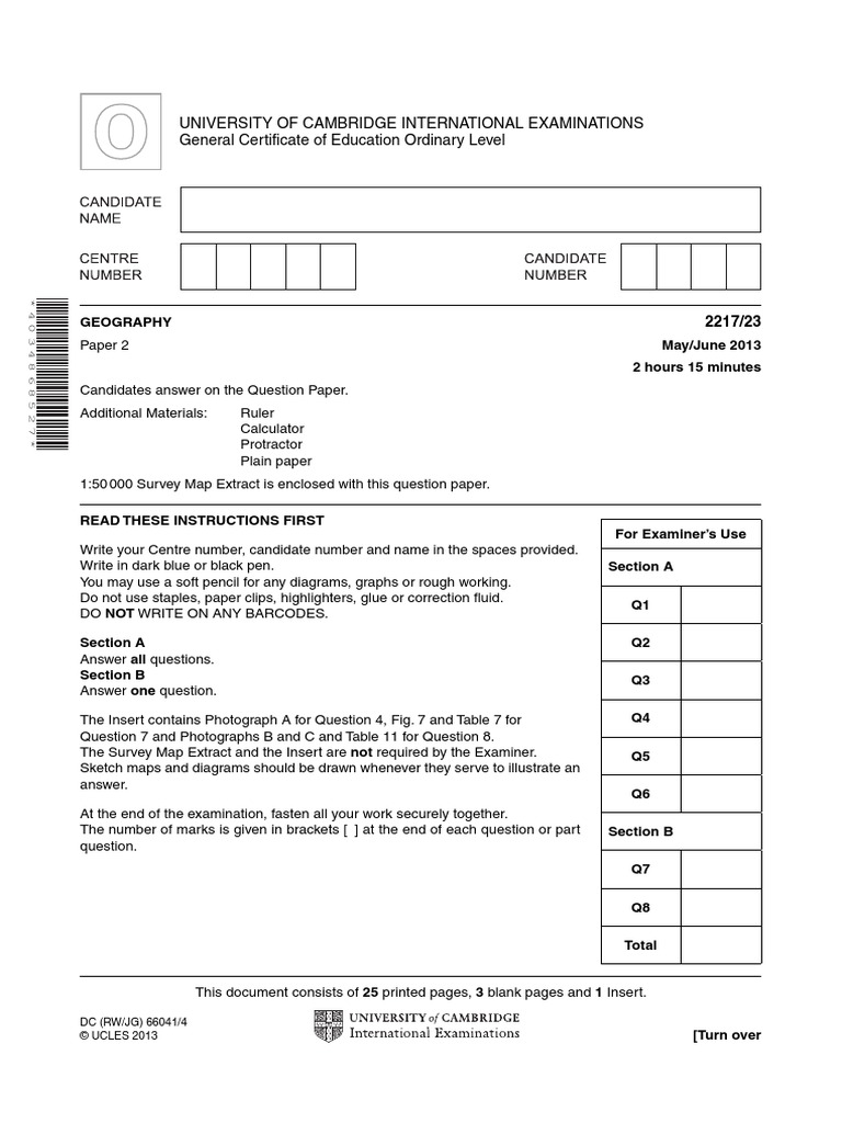 Cambridge O Level Geography Paper 23 Summer 2013 | PDF | Traffic ...