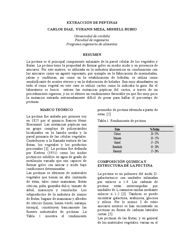 Extracción y características de pectinas | PDF | Sustancias químicas | Agua