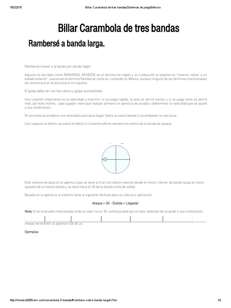 Billar Carambola de Tres Bandas - Sistemas de Juego - México4 | PDF ...