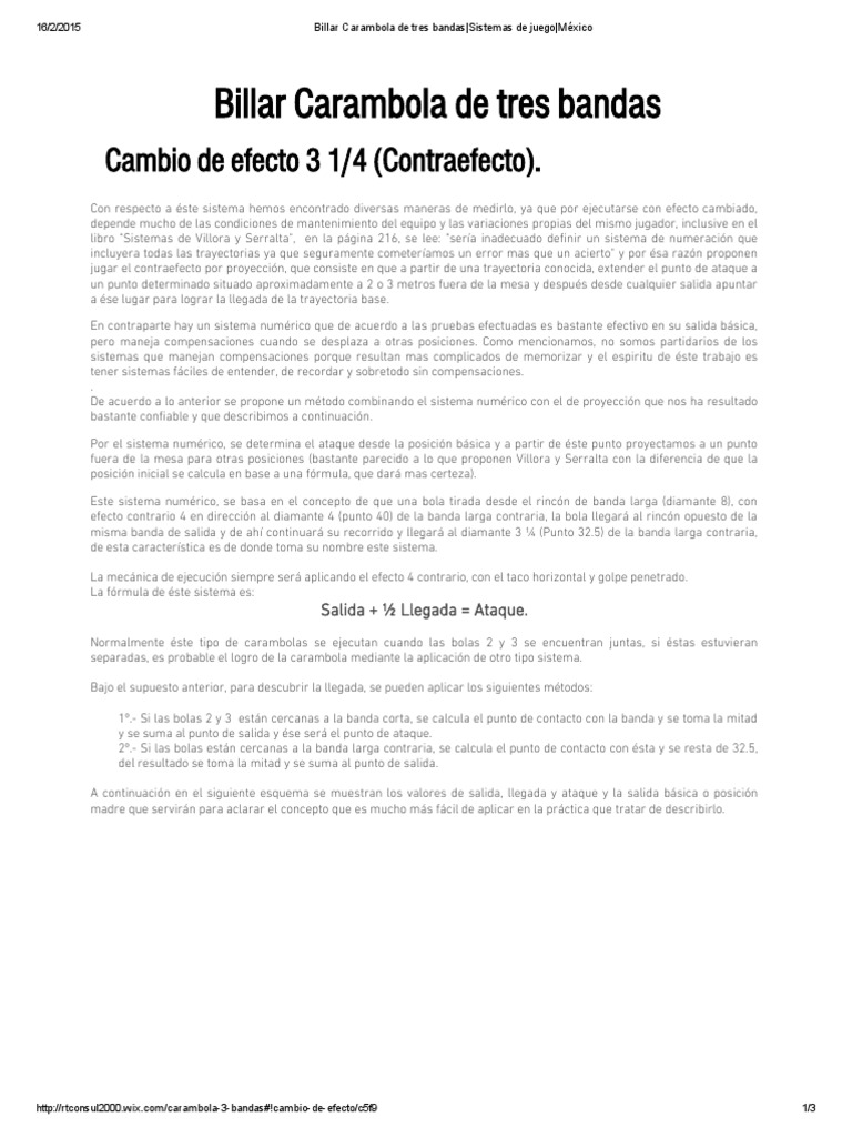 Billar Carambola de Tres Bandas - Sistemas de Juego - México5 | PDF ...