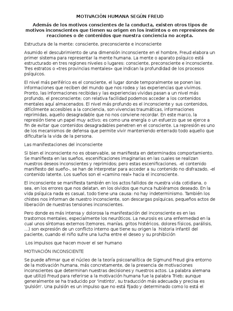 Motivación Humana según Freud: Inconsciente | PDF | Mente inconsciente ...