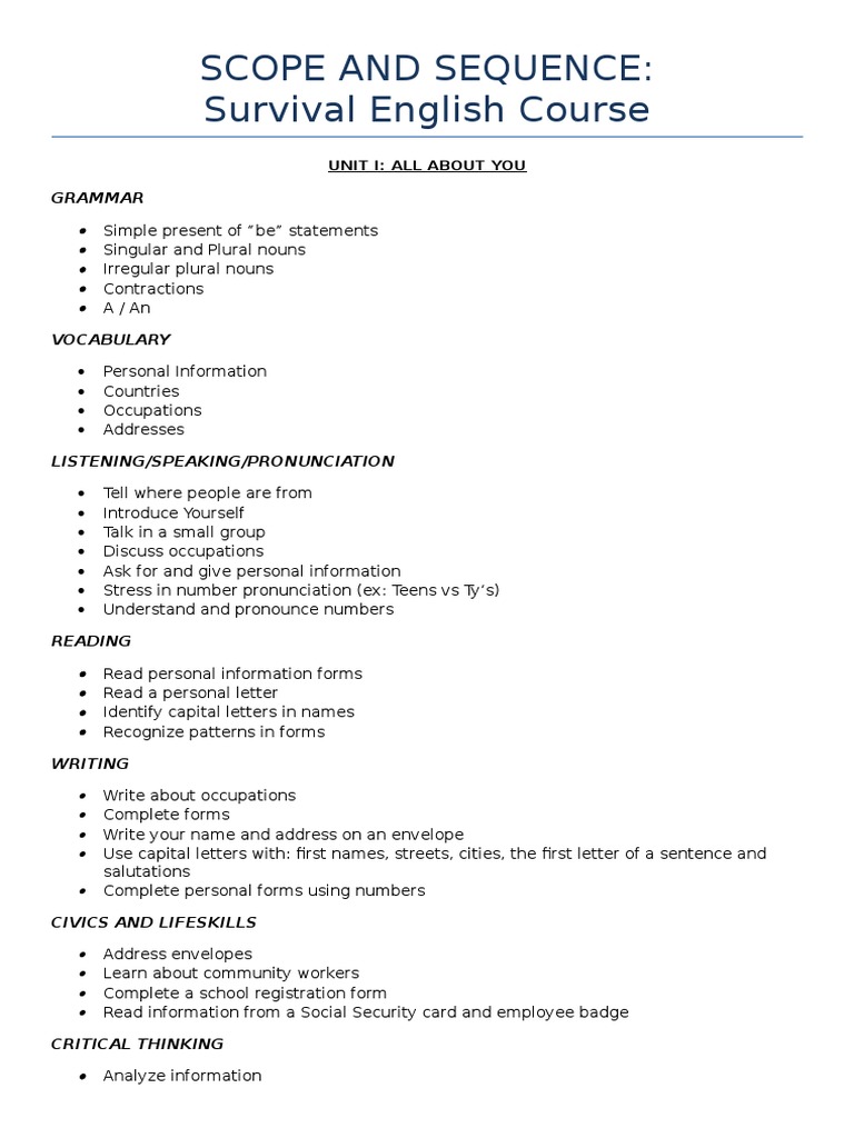 Introduction to the Survival English Course | PDF | Grammatical Number ...