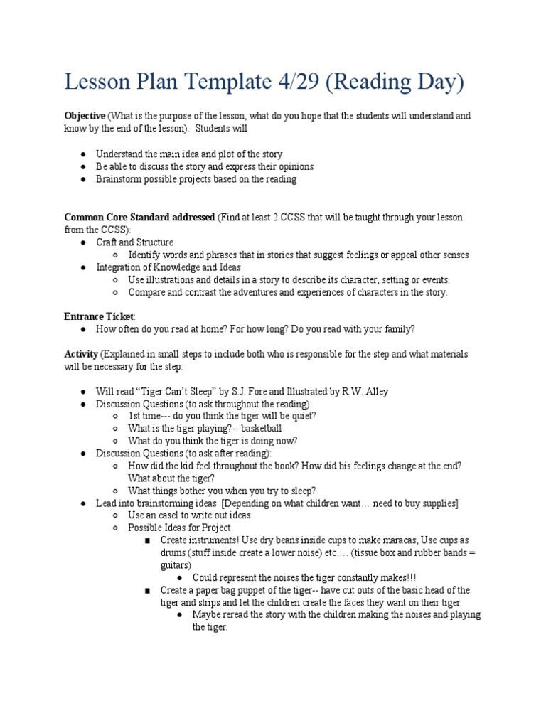 Reading and Project Lesson Plans | PDF | Lesson Plan | Common Core ...
