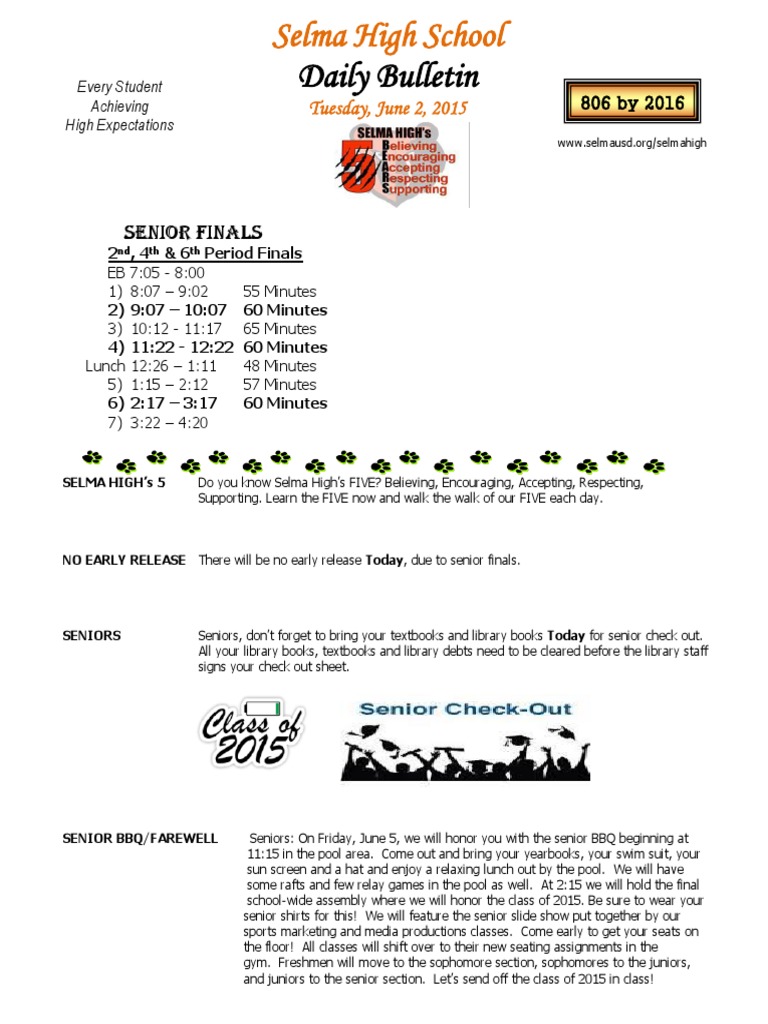 SHS Daily Bulletin 6-2-15 | PDF | Physical Education