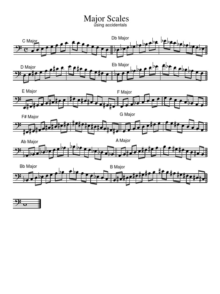 Bass Clef Major Scales | PDF | Pitch (Music) | Elements Of Music