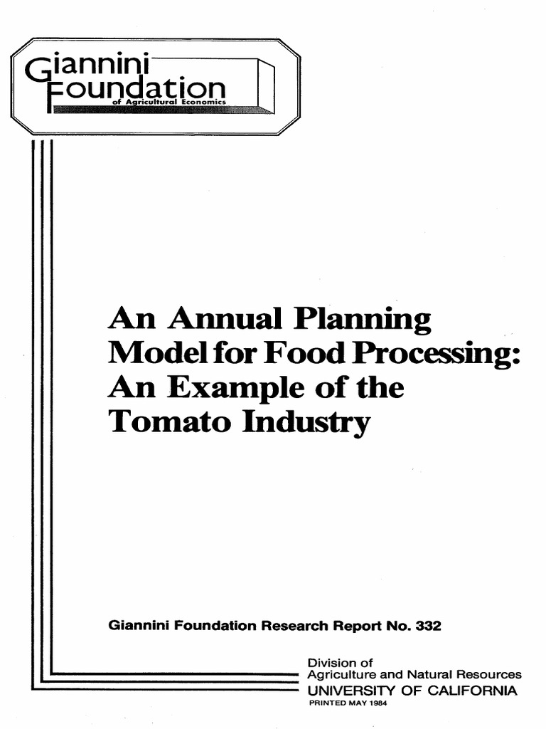 Model For Food Processing: Example of The Tomato Industry: Annual ...