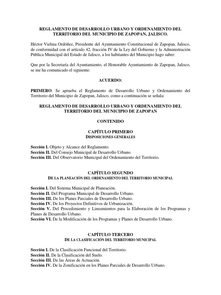 Reglamento de Desarrollo Urbano y Ordenamiento Territorial Del Municipio de Zapopan Jalisco ...