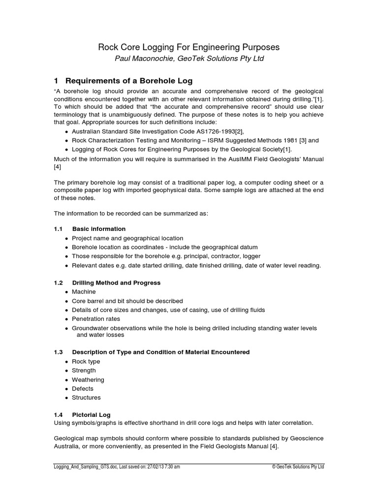 Rock Core Logging For Engineering Purposes | PDF | Sedimentary Rock ...