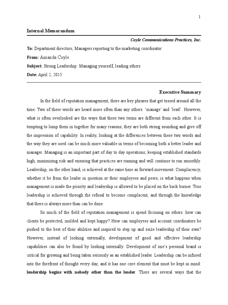 Internal Memo: Leadership Styles | PDF | Leadership | Behavioural Sciences