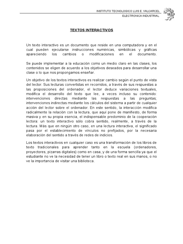 Textos Interactivos | PDF | Lectura (proceso) | Narrativa