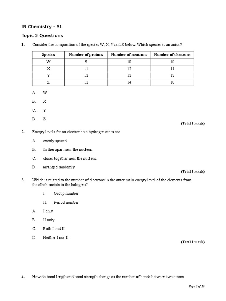Chem Topic 2 Questions + Answers | PDF | Isotope | Atoms
