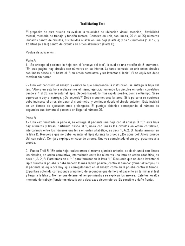 Manual Trail Making Test | PDF | Cognición | Neurociencia