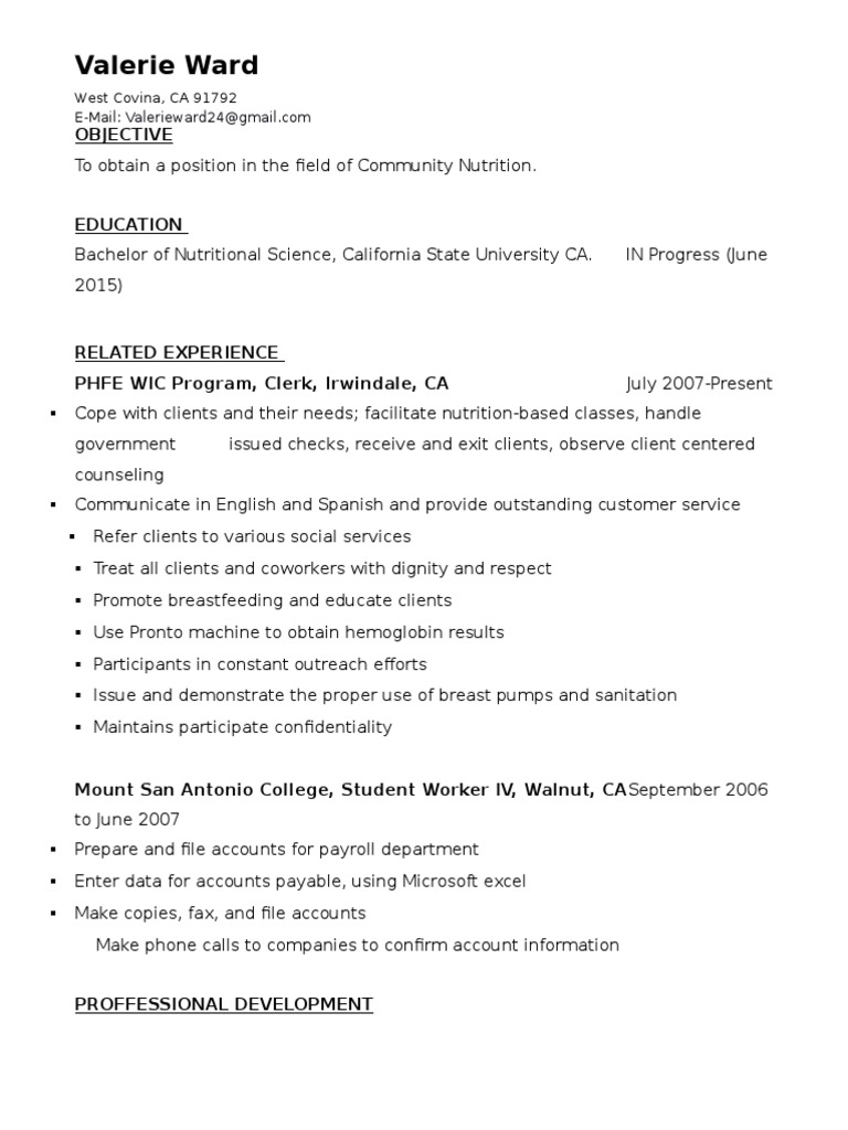 Valerie Ward Resume | PDF