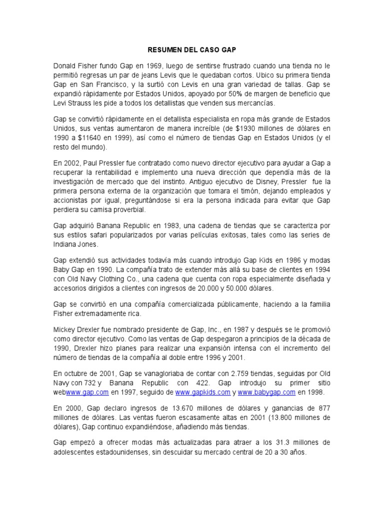 Resumen Del Caso Gap | PDF | Gap Inc. | Al por menor