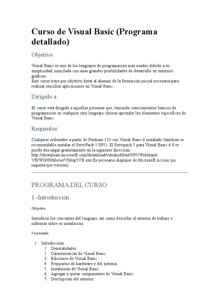 Introducción A Visual Basic 6 0 | PDF | Básico | Archivo de computadora