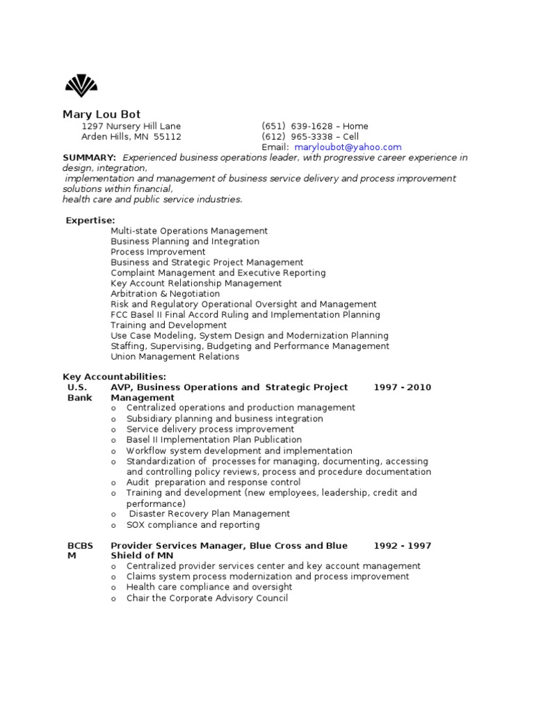 2010 Operations Resume (LHH) - Mary Lou Bot | Regulatory Compliance ...