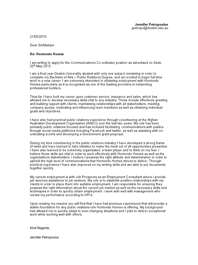 Application for Communications Co-ordinator | PDF | Public Relations ...