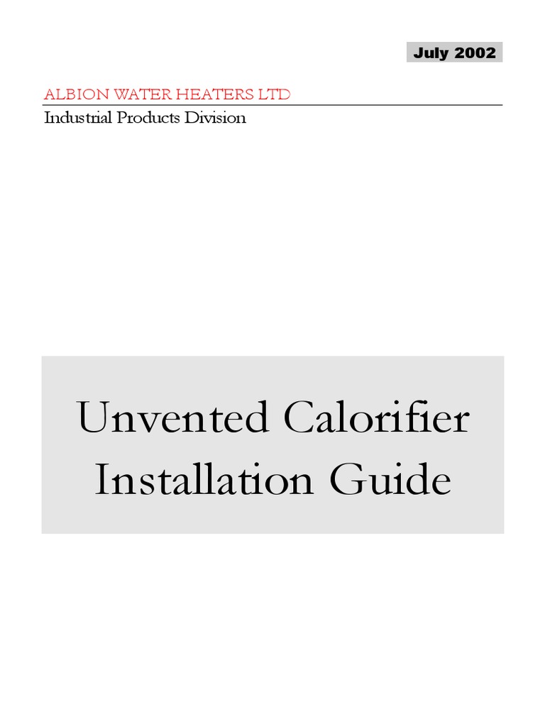 Unvented Calorifiers Installation & Commissioning Guide | PDF | Water ...