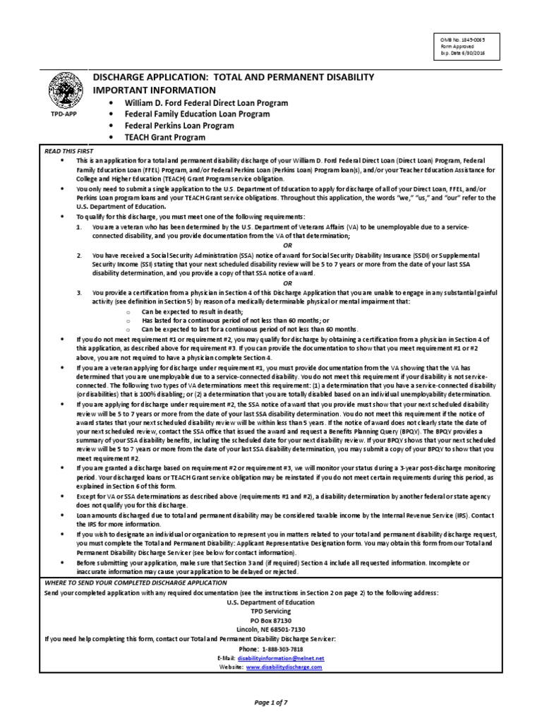 TPD Application | Military Discharge | Social Security Disability Insurance