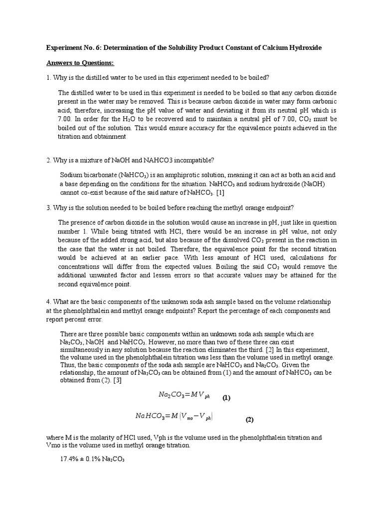 Experiment No. 6: Determination of The Solubility Product Constant of ...