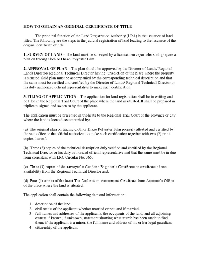 How To Obtain An Original Certificate of Title | PDF | Deed | Ownership