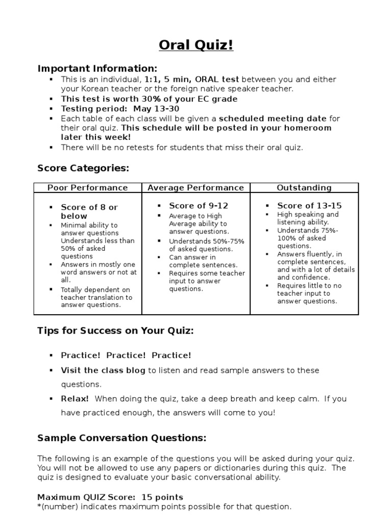 Oral Quiz Questions and Answers | PDF | Quiz | Communication