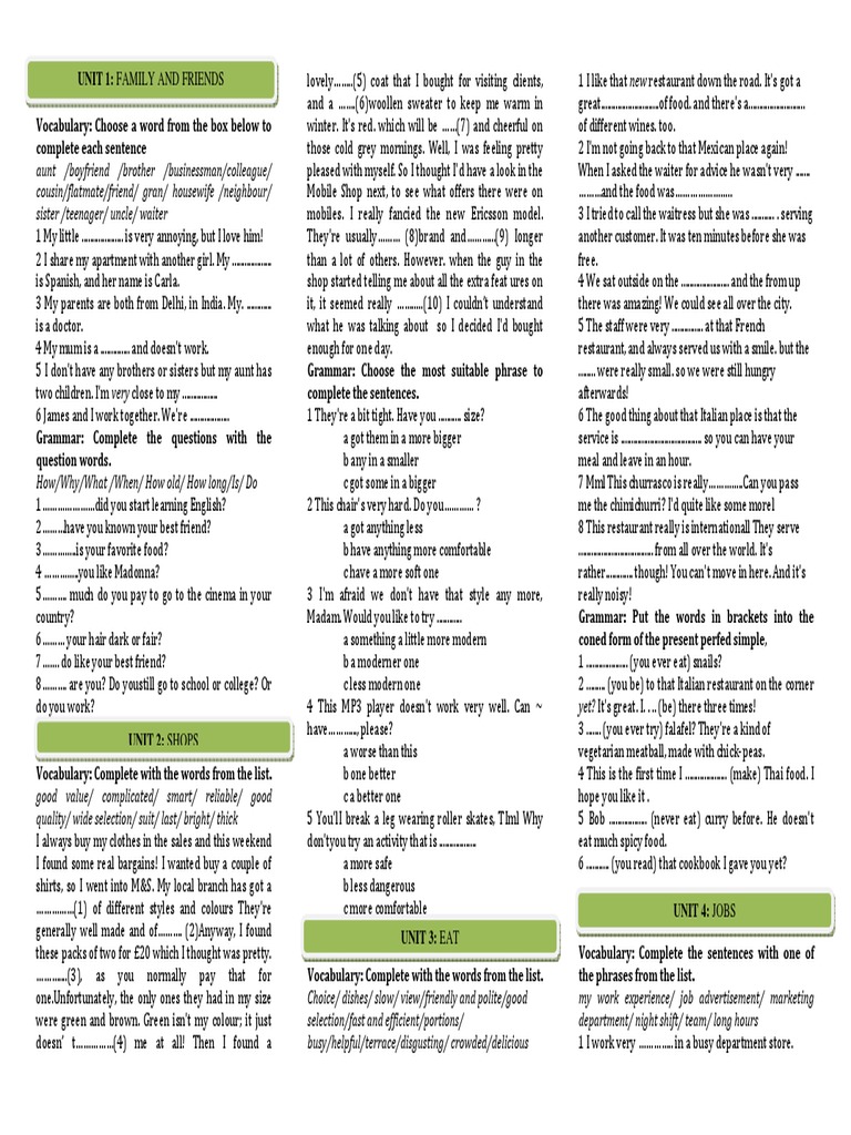End of Course Test OUTCOMES Pre Intermediate | PDF | Inflation | Foods
