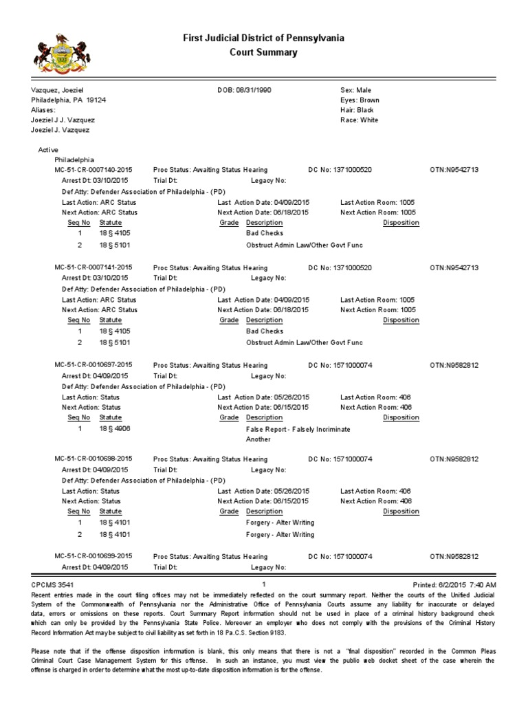 Court Summary Report | PDF | Theft | Criminal Record