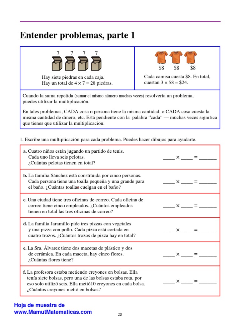 Multiplicacion 1 Entender Problemas Verbales 1 | PDF | Métodos y ...