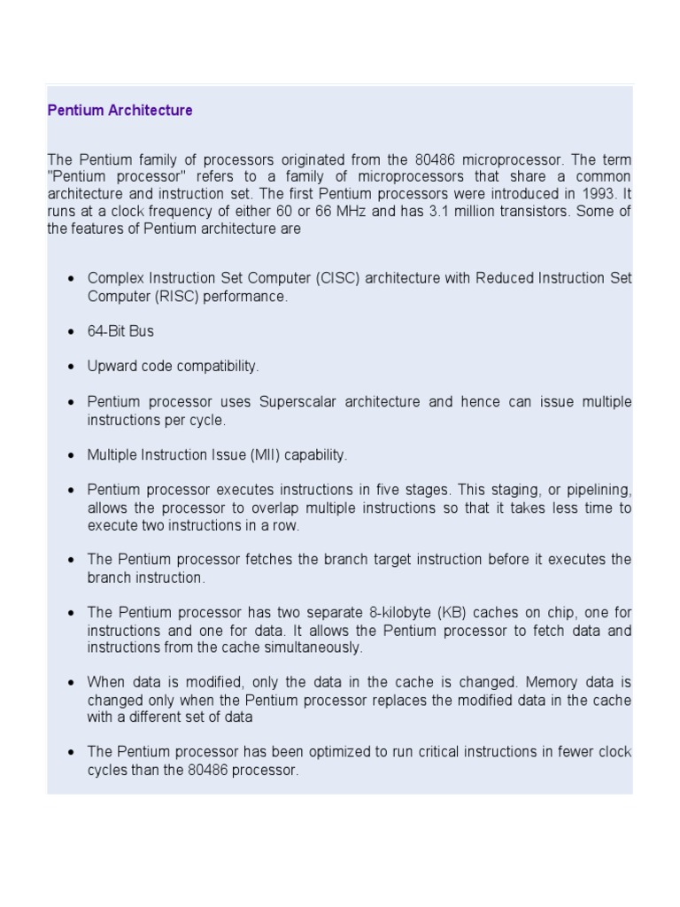 Pentium Architecture | PDF | Instruction Set | Central Processing Unit