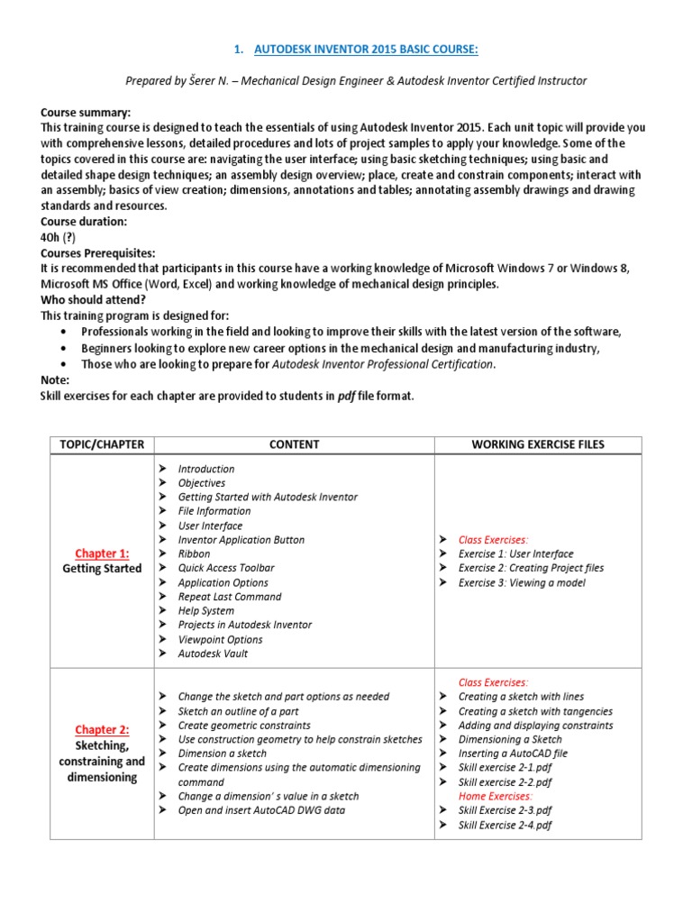 Autodesk Inventor 2015 Basic Course - Description | PDF | Autodesk ...