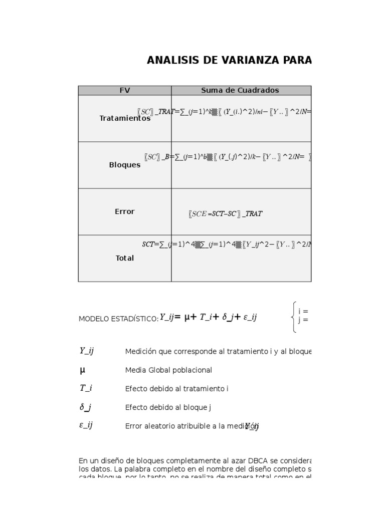 Analisis de Varianza para Un Diseño de Bloques Completamente Al Azar | PDF | Análisis de ...