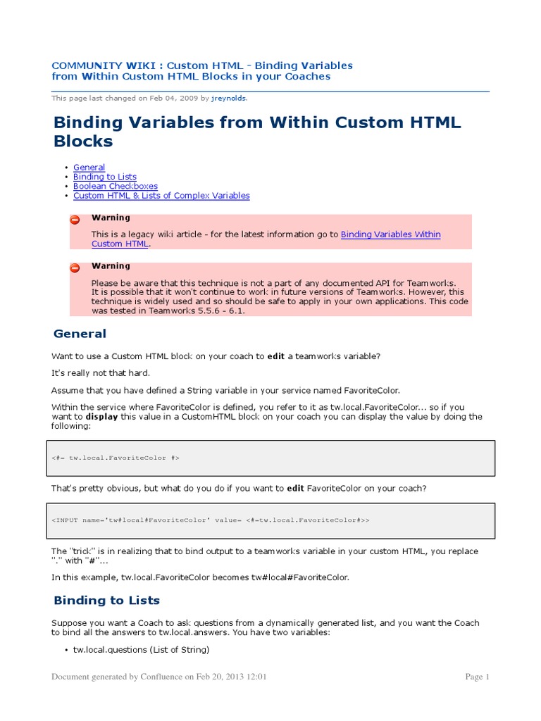 Custom Html Binding Variables Pdf Html Variable Computer Science 7217