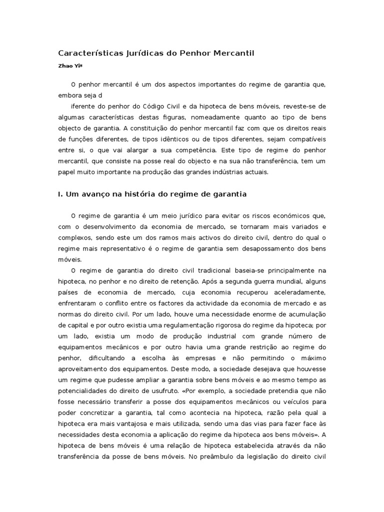 Penhor Mercantil | PDF | Lei das Obrigações | Lei de Propriedade
