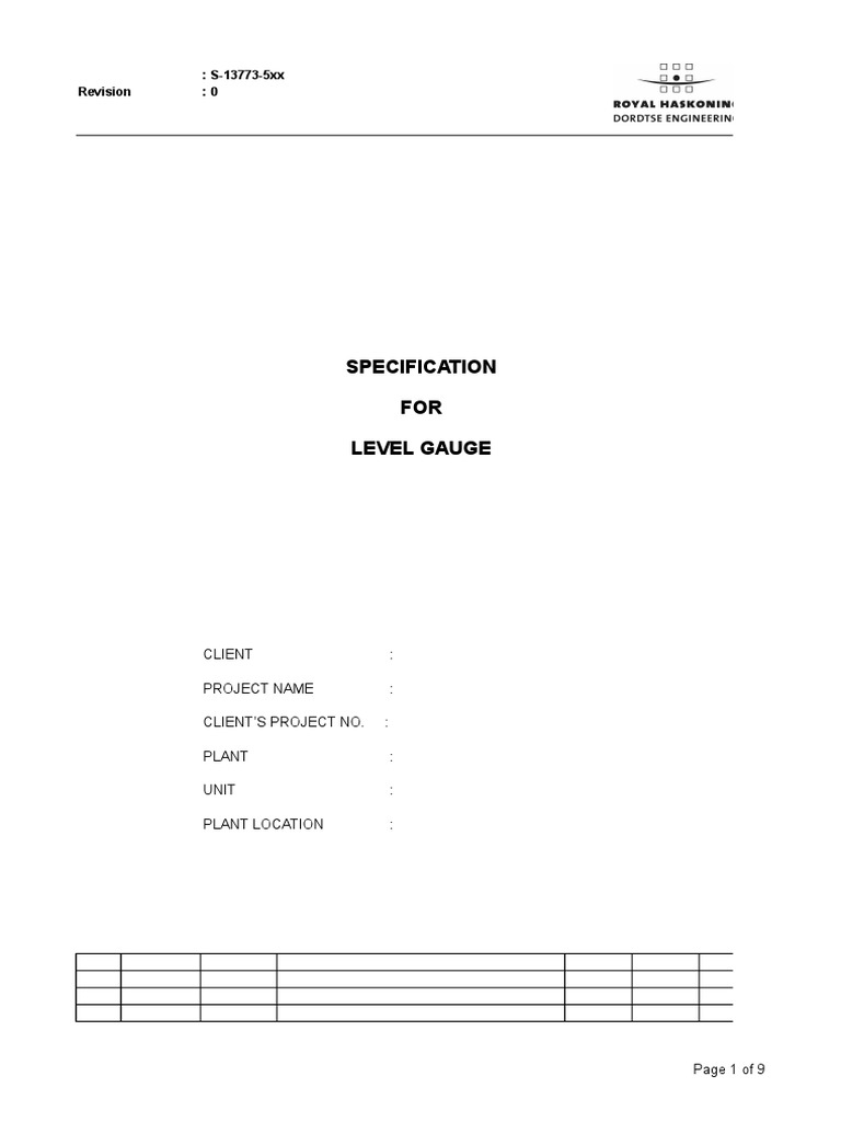 Datasheet Level Gauge | PDF | Mechanical Engineering | Building Engineering