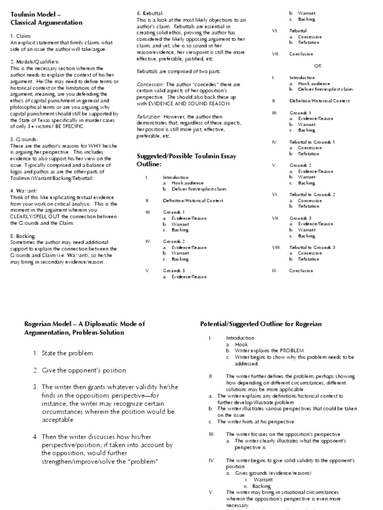 Toulmin and Rogerian Argument Models | PDF | Theory Of Justification ...