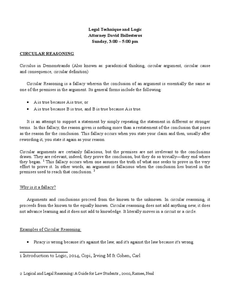 Circular Reasoning Written Report | PDF | Argument | Fallacy