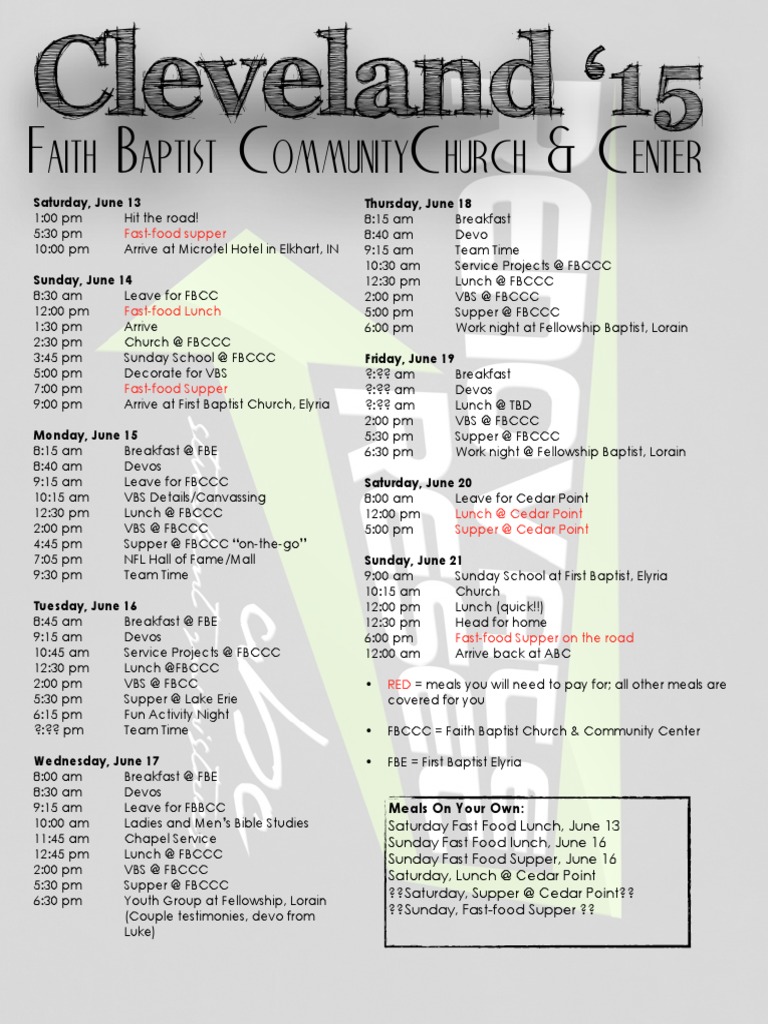 Missions Trip Schedule Only | PDF | Lunch | Meal