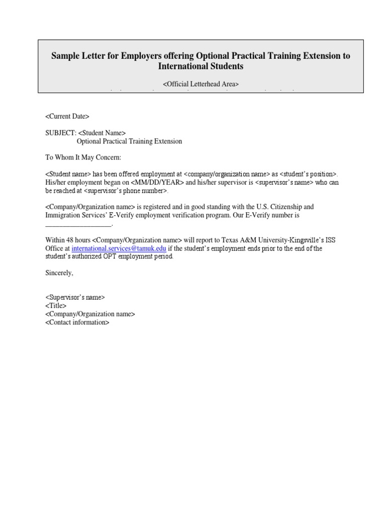 OPT Employment Verification Letter Sample | PDF | Business | Finance ...