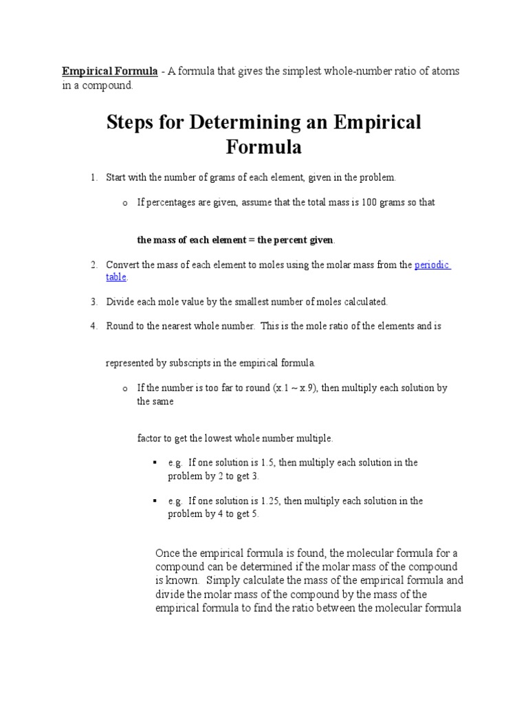 Steps For Determining An Empirical Formula | PDF | Teaching Methods & Materials