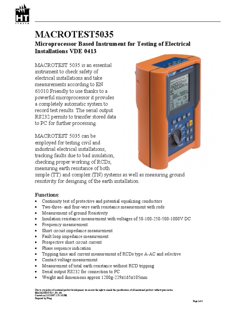 Tester Macrotest | PDF | Cable | Electrical Resistance And Conductance