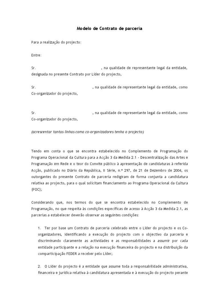 Modelo de Contrato de Parceria Versao Fevereiro | Investimentos ...